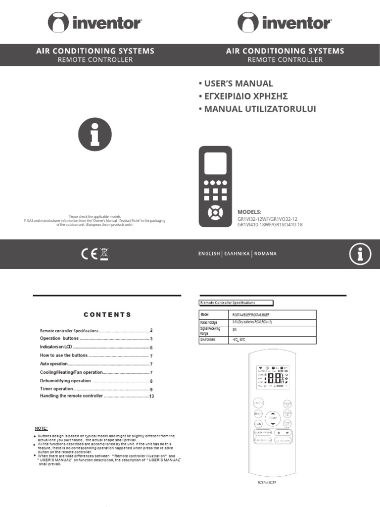 Remote Controller Manual - 0 | PDF | Remote Control | Air Conditioning