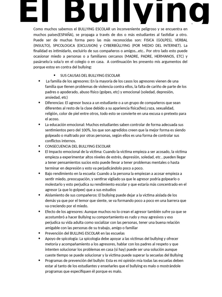 Prevención y Consecuencias del Bullying Escolar | PDF | Agresión ...
