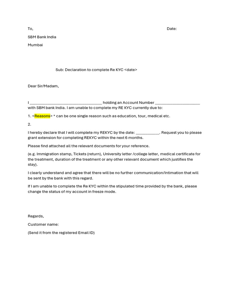 ReKYC Declaration Form SBM Bank | PDF