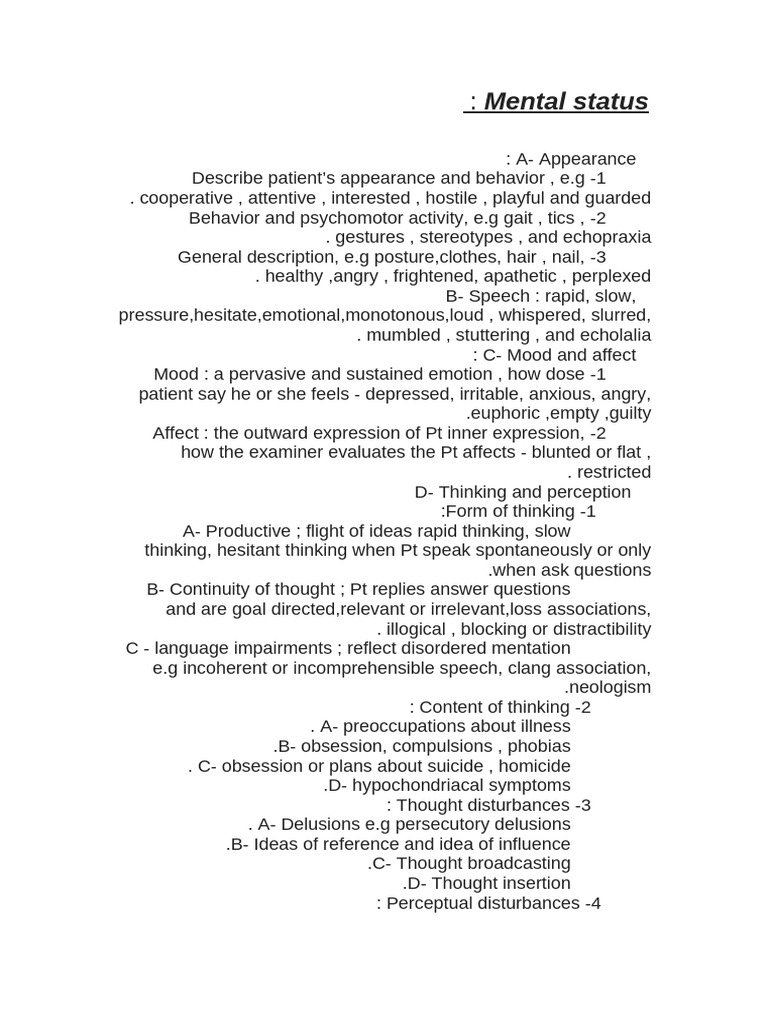 2.mental Status Examination | PDF | Cognitive Psychology | Behavioural ...