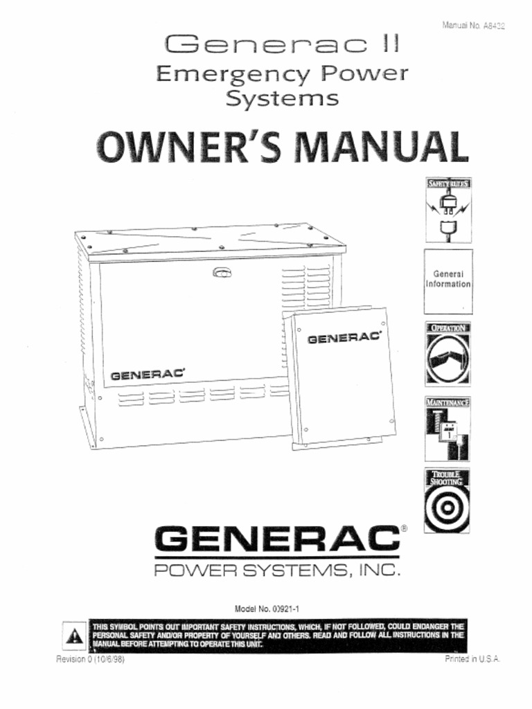 Generac Propane 5kw Manual 921-1 | PDF