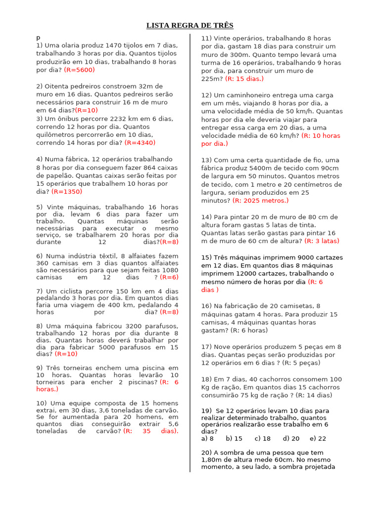 Exemplos de Regra de Três Simples | PDF