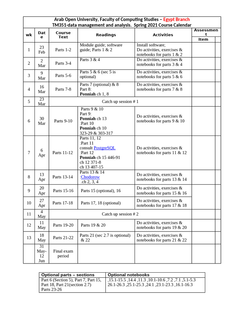 TM351 - Course Calendar-01 | PDF | Computing