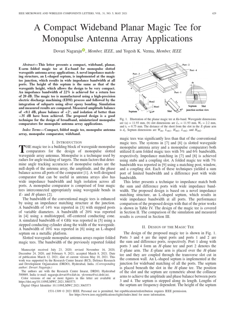 ACompact Wideband Planar Magic Teefor Monopulse Antenna Array ...