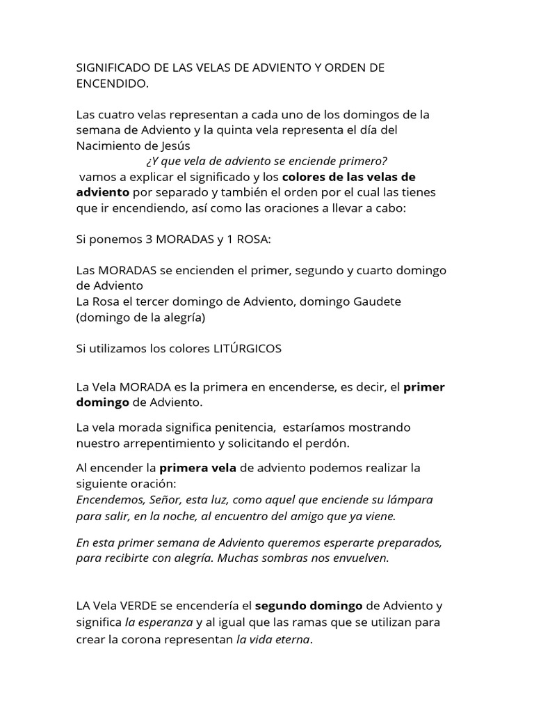 Significado y Orden de Velas de Adviento | PDF | Adviento | Vela