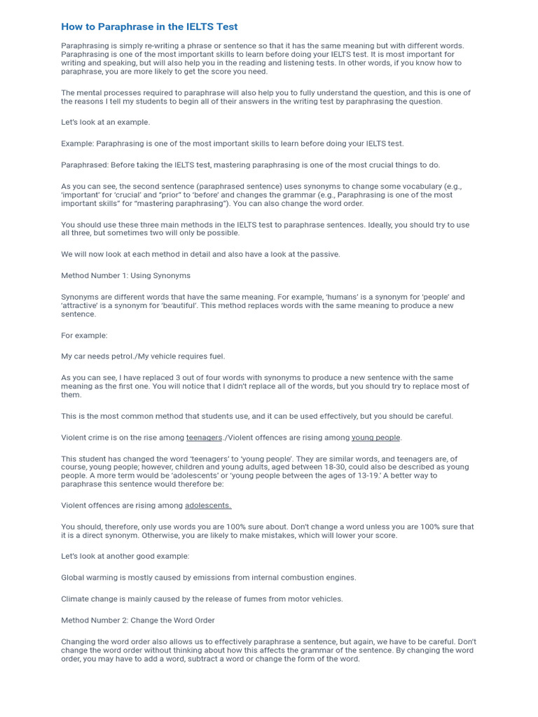 Paraphrasing Techniques for IELTS | PDF | Adjective | English Language