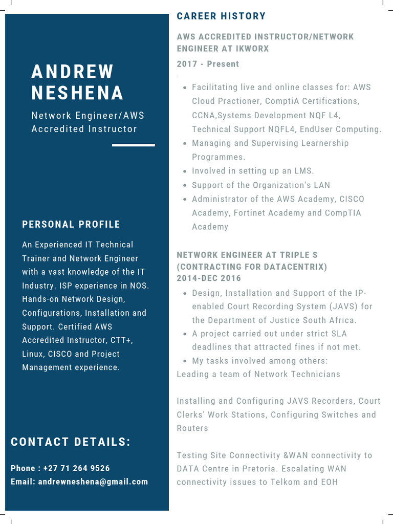 CVTraineNetworkEnginner | PDF | Cisco Certifications | Computer Network