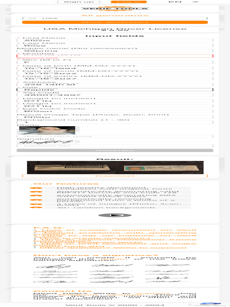 USA Michigan Driver License Online Generator - Verif Tools | PDF