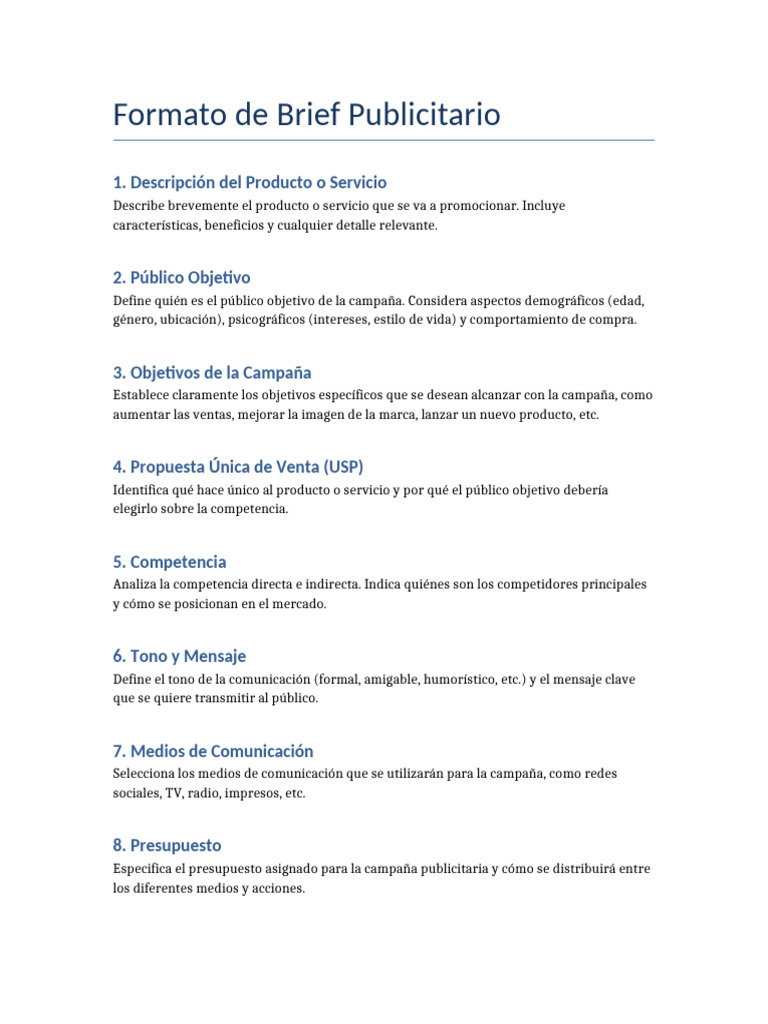 Formato y Ejemplo Brief Publicitario | PDF