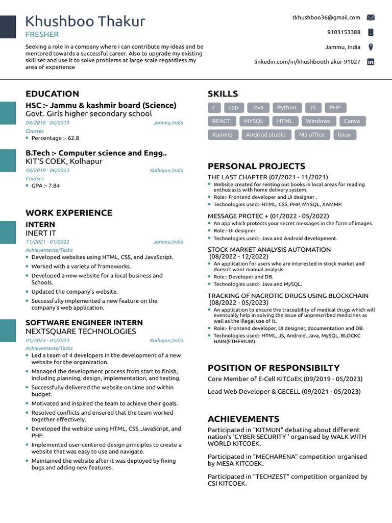 Khushboo Thakur.Resume | PDF | My Sql | Information Technology