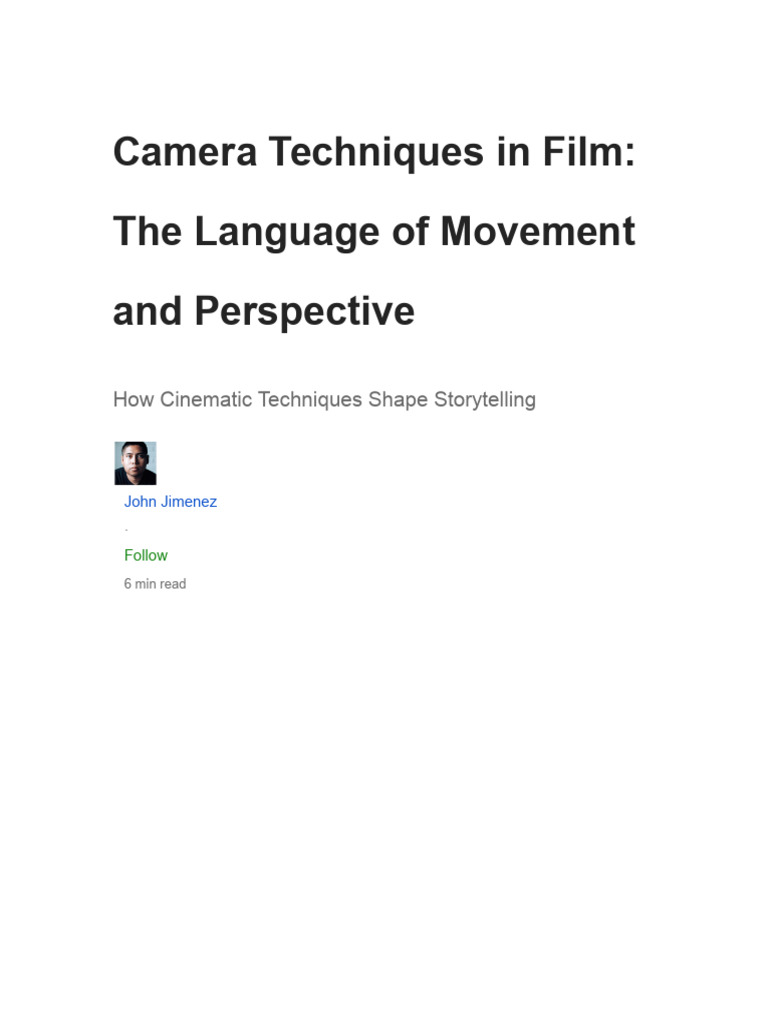 Camera Techniques in Film_ The Language of Movement and Perspective | PDF