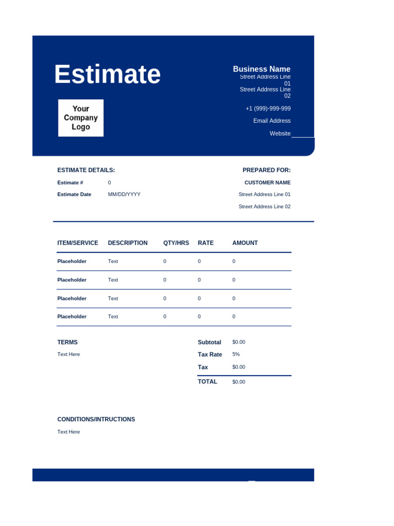 Excel Estimate Template Main Style 01 | PDF