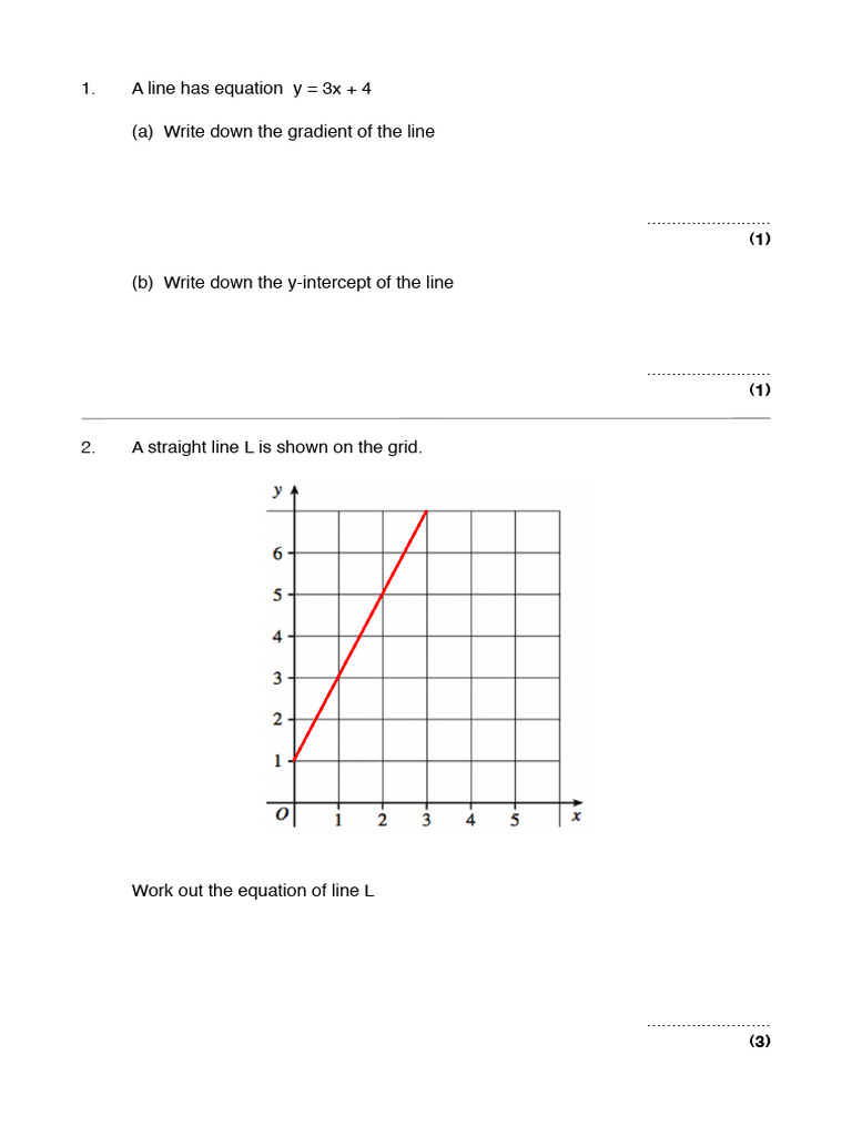 Line Equations and Gradients Exercises | PDF | Multivariable Calculus ...