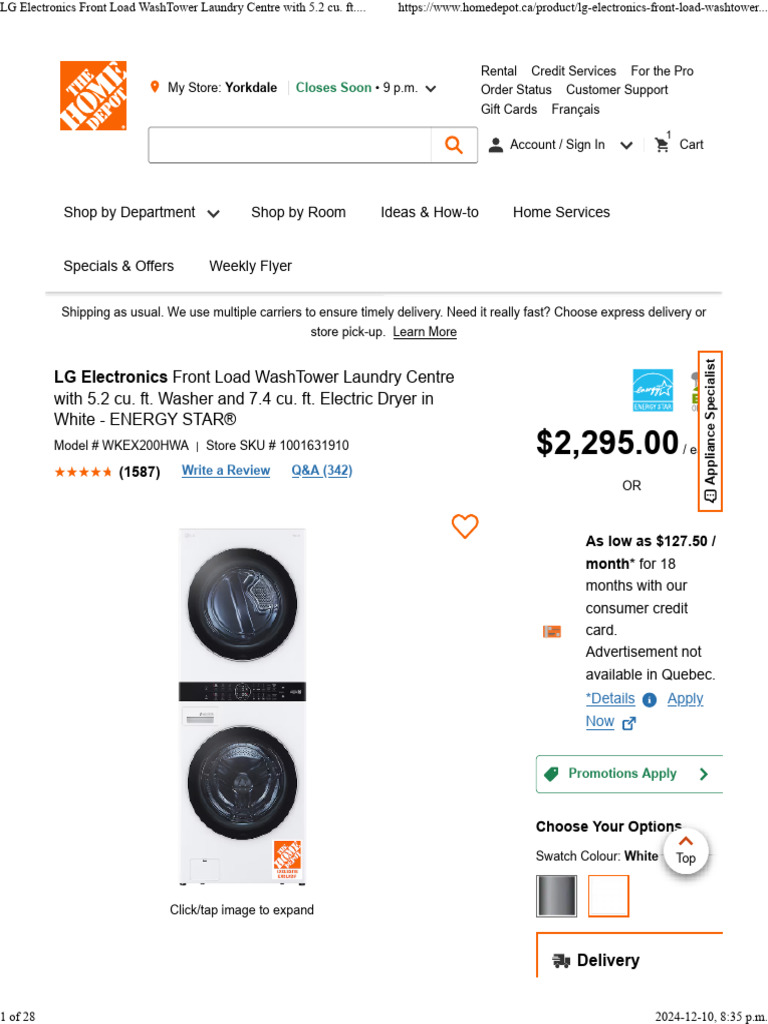 LG Electronics Front Load WashTower Laundry Centre With 5.2 Cu. Ft ...