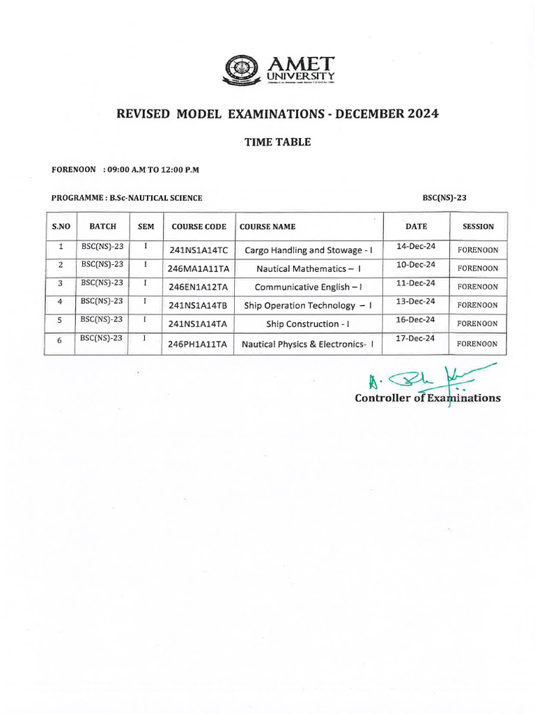 NS REVISED MODEL TIME TABLE | PDF