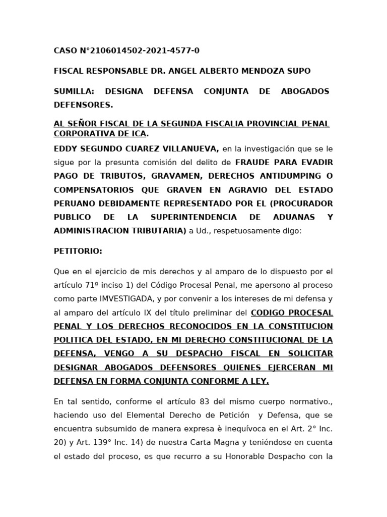 Designa Defensa Conjunta de Abogados Defensores | PDF | Justicia ...