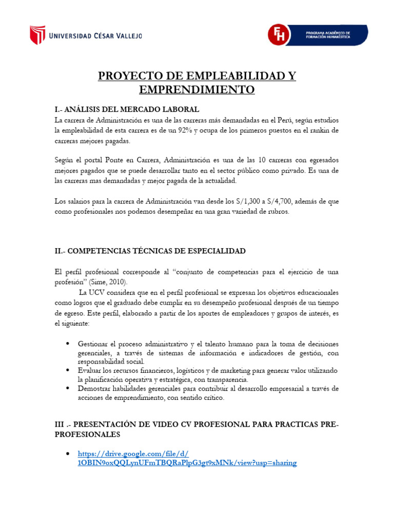 Proyecto de Empleabilidad y Emprendimiento Tutoria Viii | PDF | Iniciativa empresarial ...