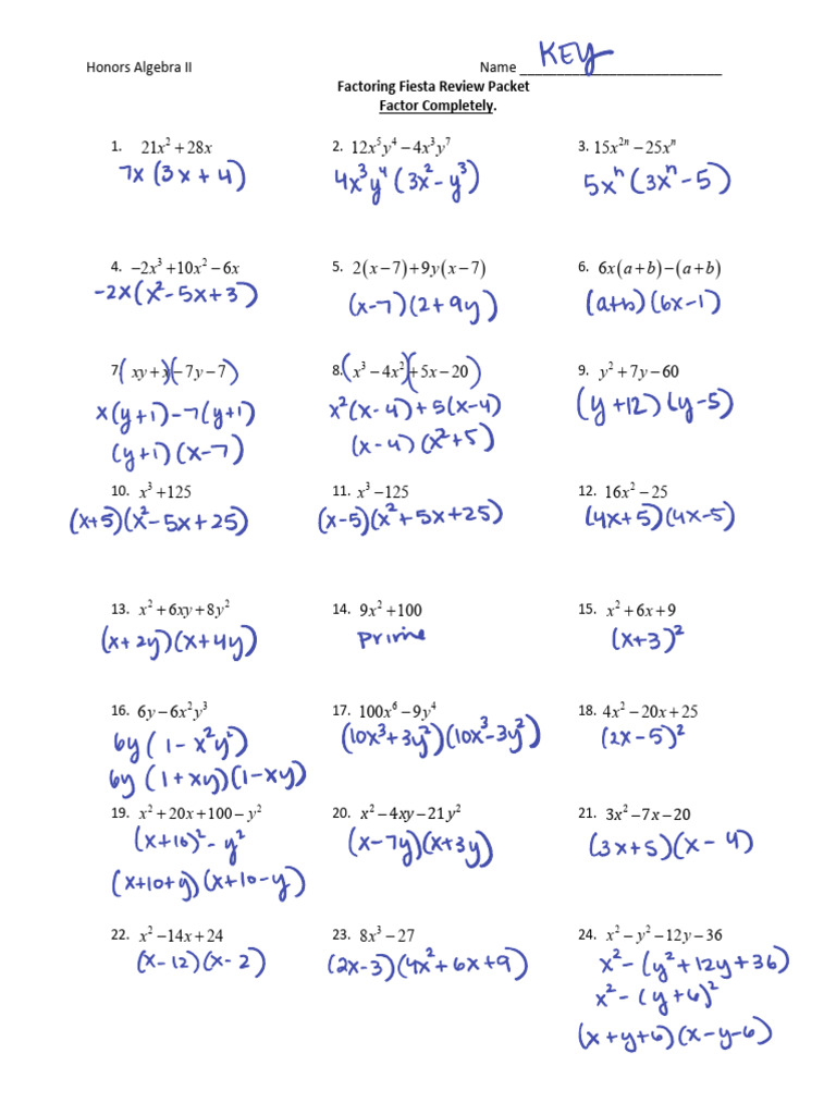 Lesson 1 - Factoring Review Packet Key | PDF