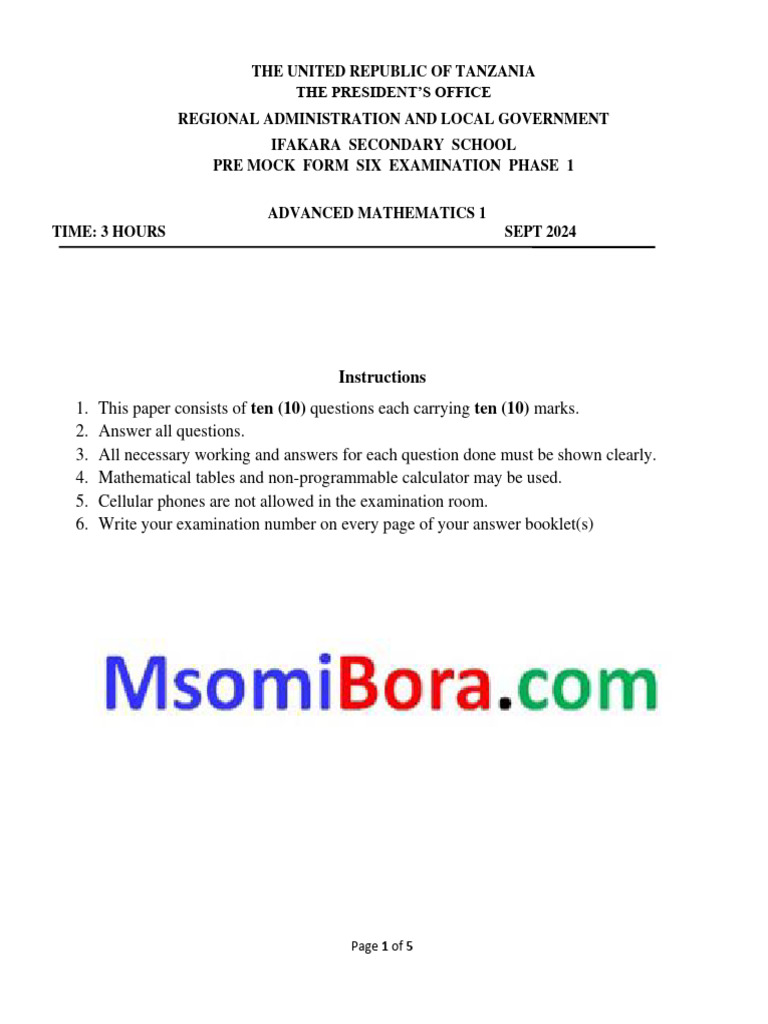 Advanced Mathematics 1 - Exam N Answers | PDF | Function (Mathematics ...