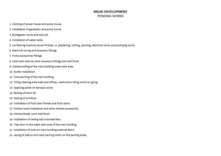 Pending Works Likoni | PDF