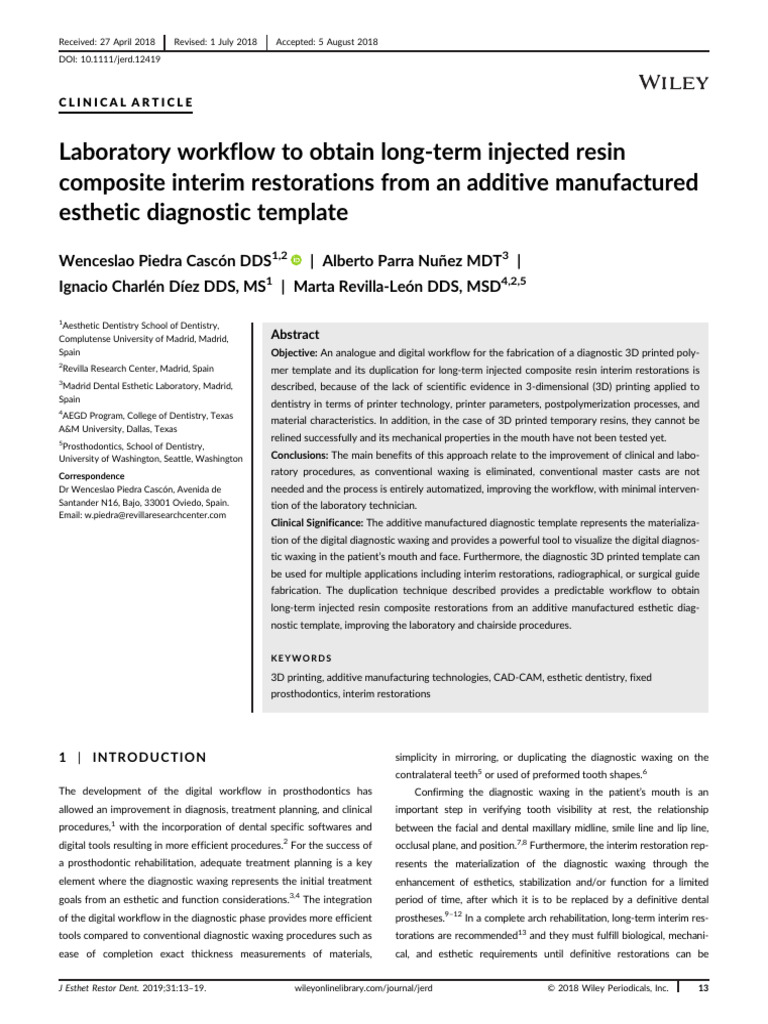 J Esthet Restor Dent - 2018 - Piedra Cascón - Laboratory Workflow To ...