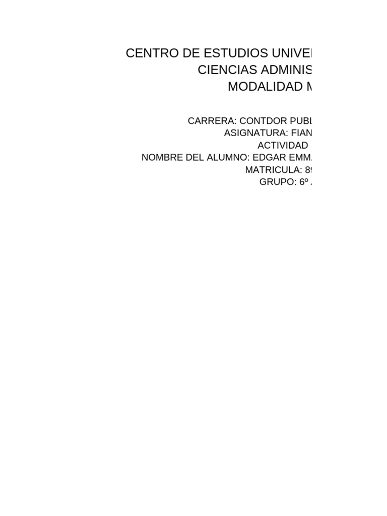 Actividad 1 Finanzas Edgar Emmanuel RDZ Limon | PDF | Contabilidad | Dinero