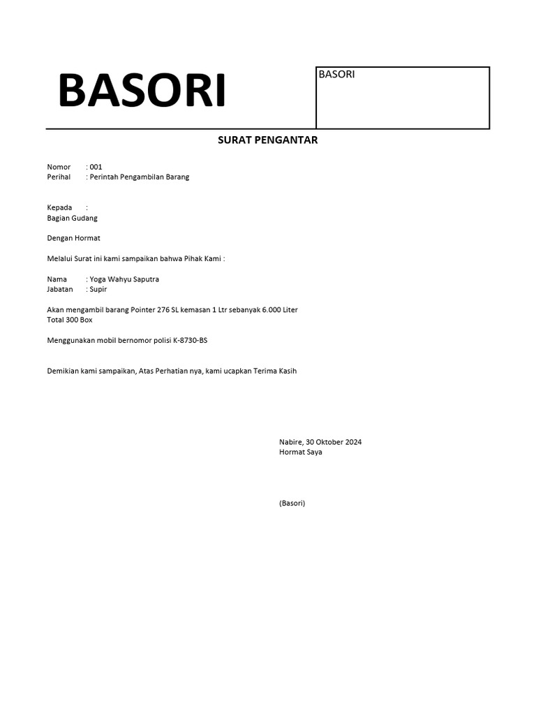 Surat Pengantar Basori | PDF