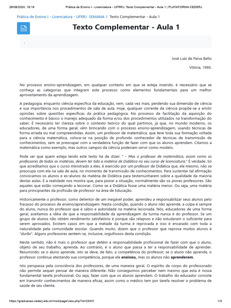 2024.2_Per.05_PratEnsino_I_semana_01_aula_01_texto-complementar | PDF | Pedagogia | Science