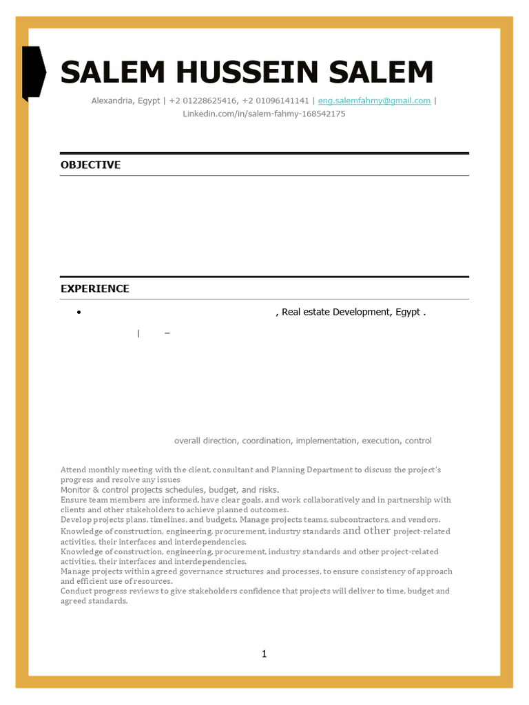 Resume Eng-Salem Hussein, Civil Engineer | PDF | Project Management | Specification (Technical ...