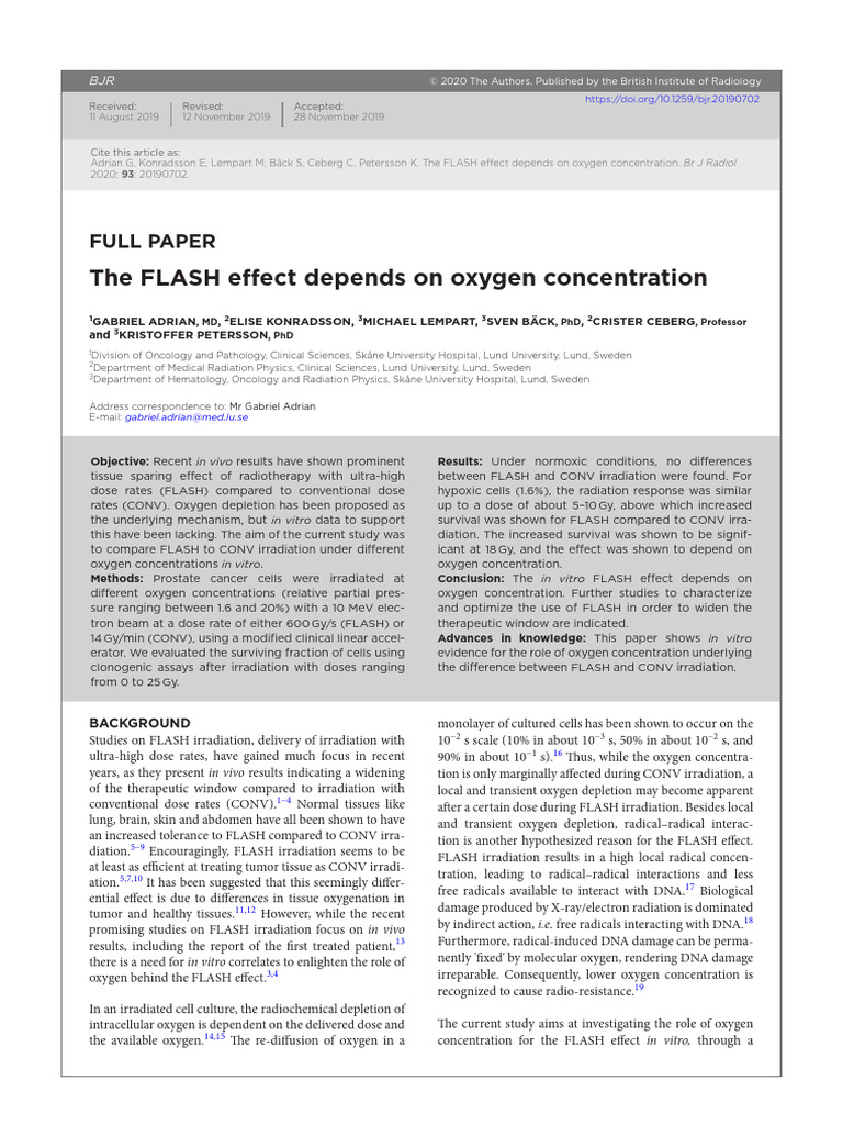 The Flash Effect Depends of The Oxygen Concentration | PDF | Radiation ...