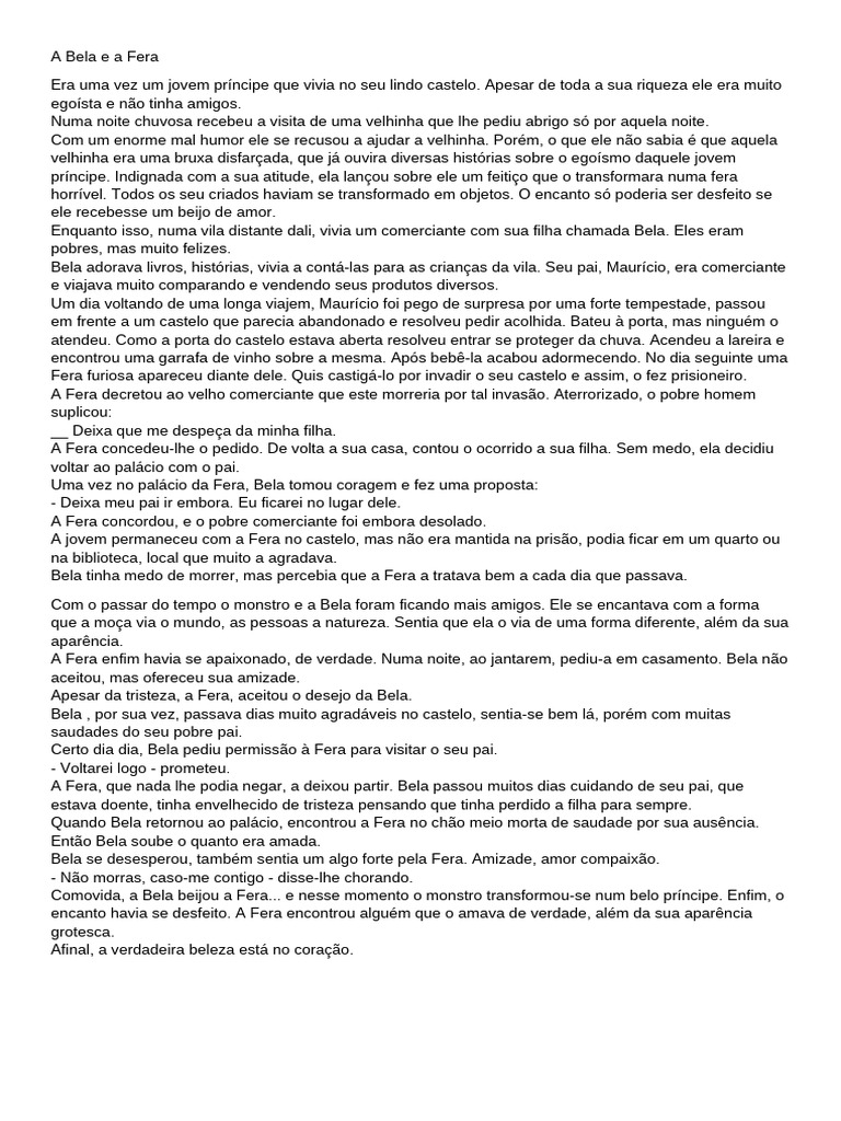 A Bela e a Fera: A História do Amor Verdadeiro | PDF | Amor
