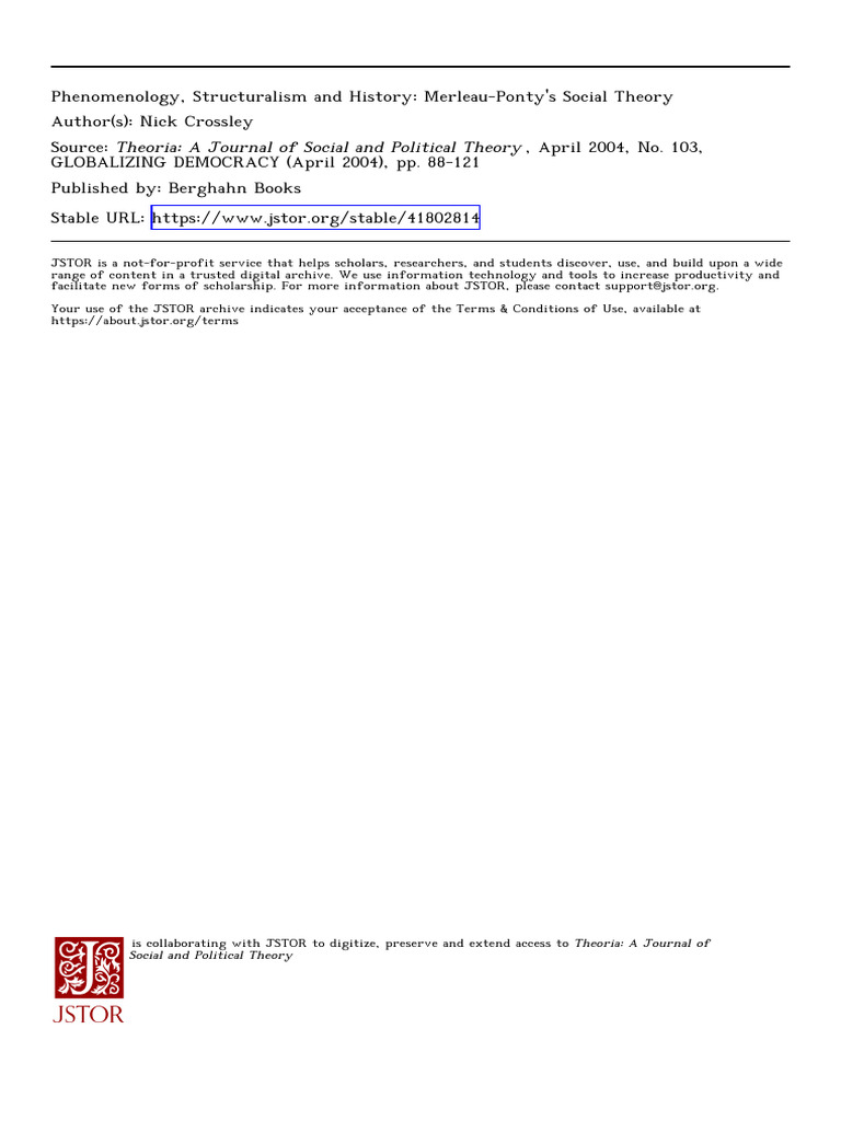Phenomenology, Structuralism and History - Merleau-Ponty's Social ...