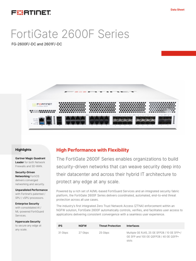 Datasheet Fortigate FG-2600F | PDF | Computer Security | Security