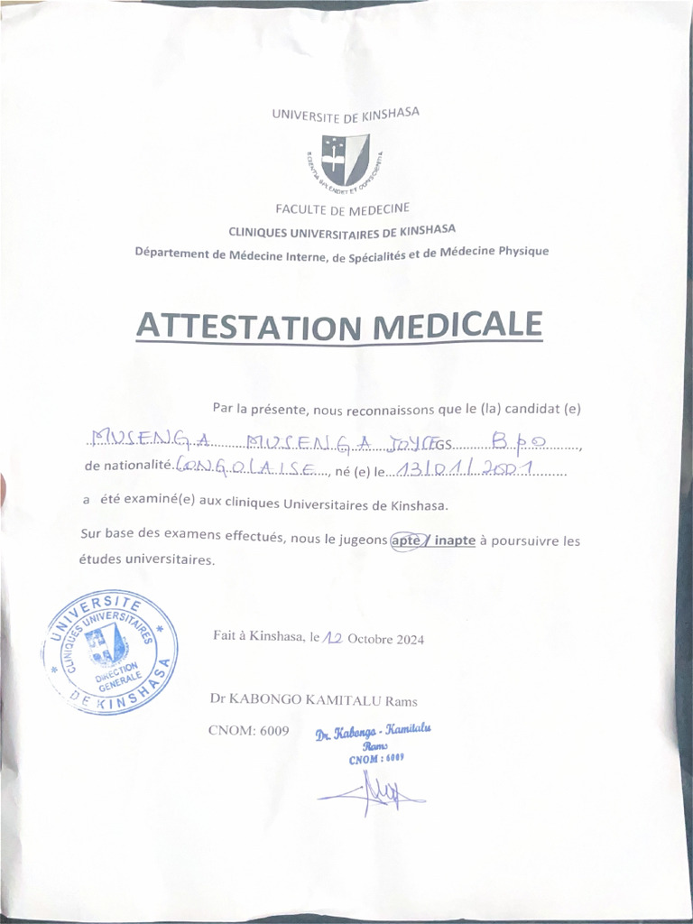 Attestation Medicale | PDF