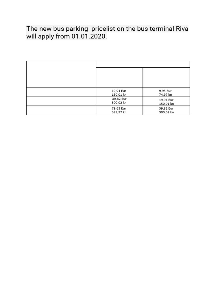 Bus Terminal Parking Rates | PDF
