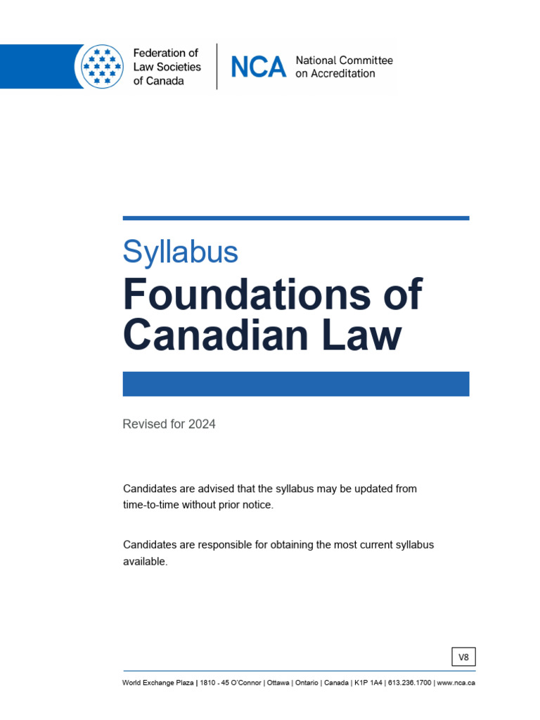 Foundations of Canadian Law Syllabus 2024 | PDF | Common Law | Precedent