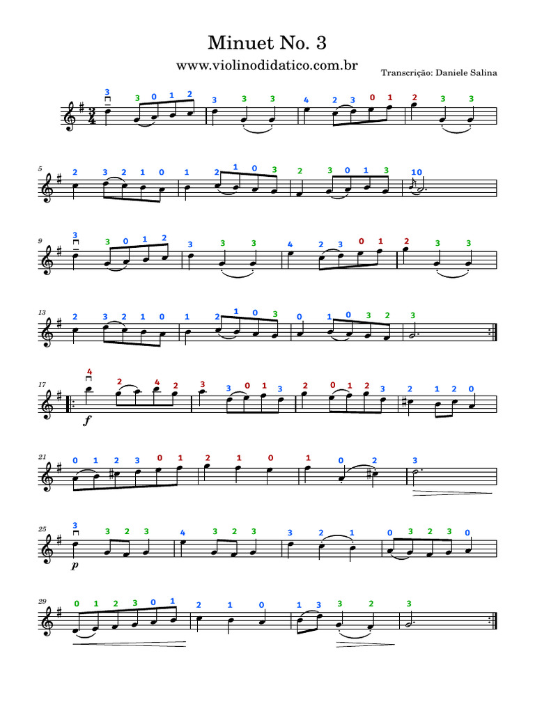 Minuet No. 3 Violin Transcription | PDF