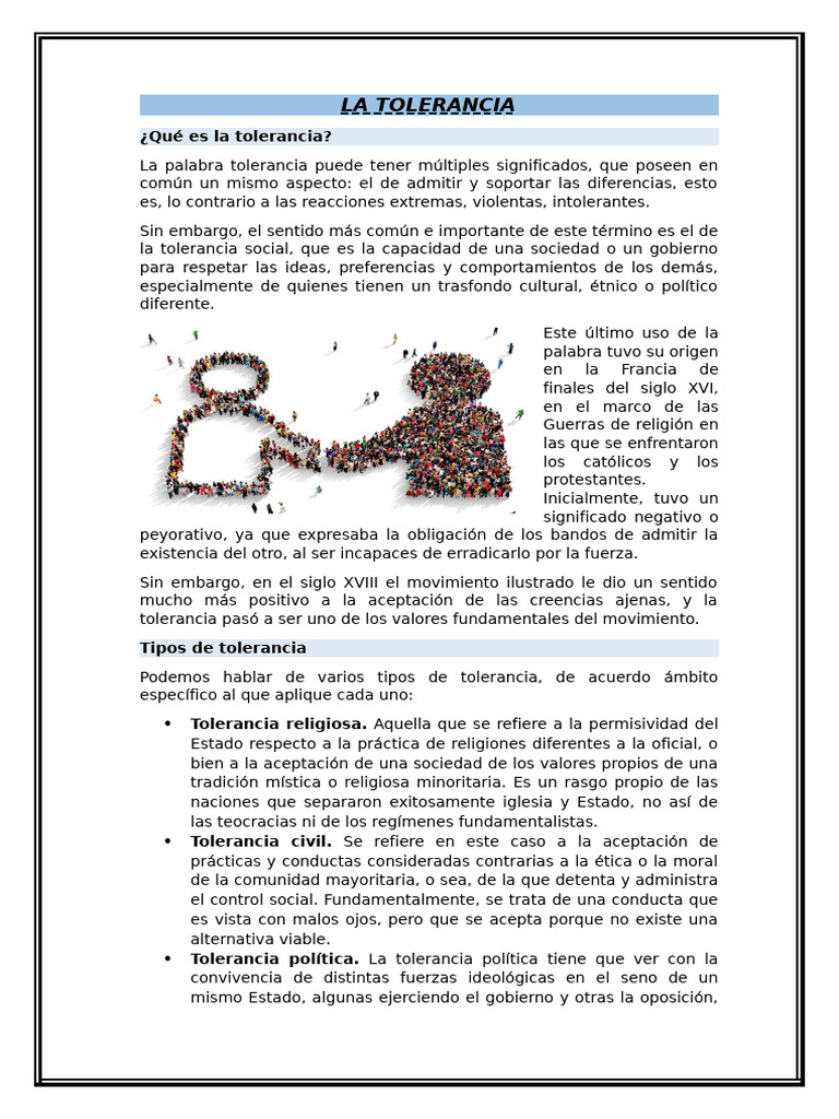 La Tolerancia | PDF | Tolerancia | Ciencias Políticas