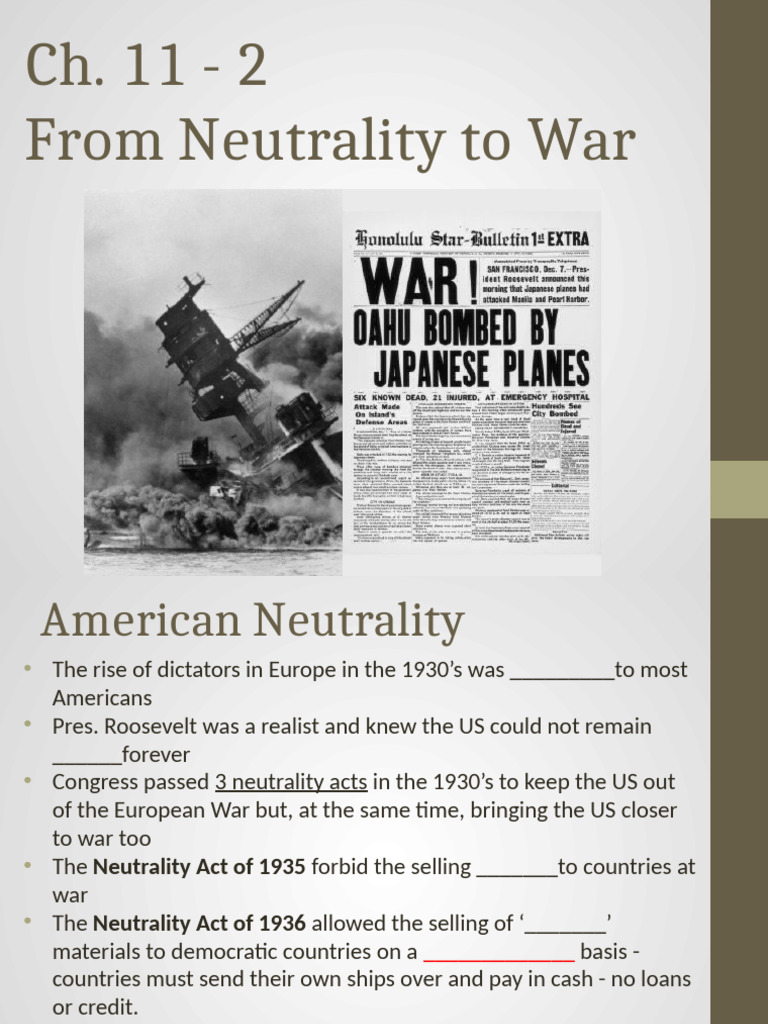 Ch. 11 - 2 From Neutrality To War Pearl Harbor-Fill in The Blanks | PDF ...