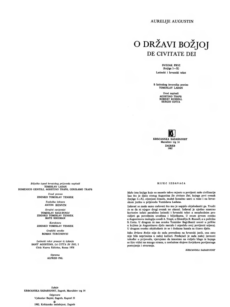 Aurelije Augustin O Državi Božjoj I | PDF