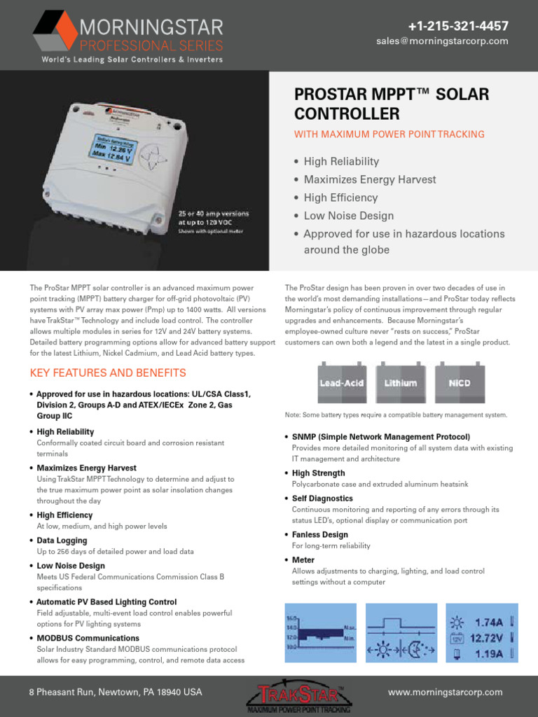 Datasheet Prostar MPPT en | PDF | Photovoltaics | Electrical Engineering