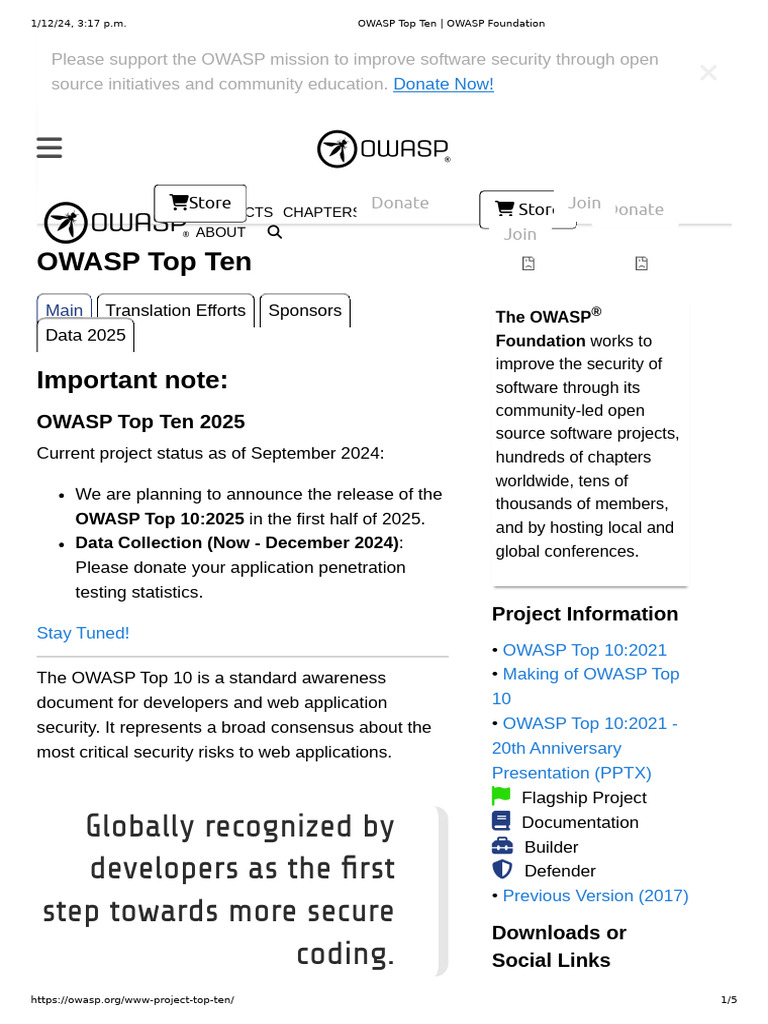 OWASP Top Ten - OWASP Foundation | PDF | Vulnerability (Computing) | Information Technology