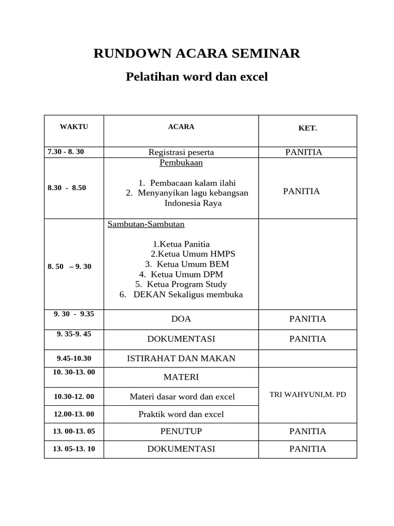 Rundown Acara Seminar-1 | PDF