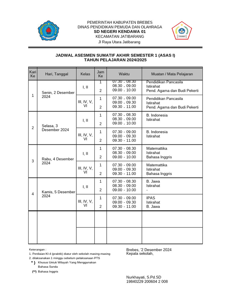 Jadwal ASAS 1 2024 2025 | PDF