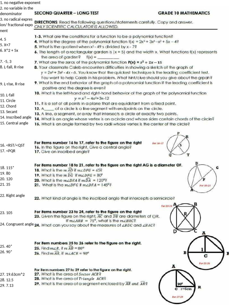 Algebra and Geometry Concepts List | PDF