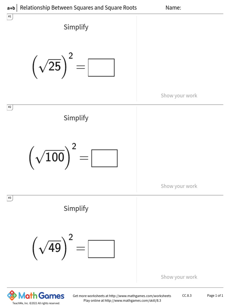8 3 Relationship Between Squares and Square Roots | PDF