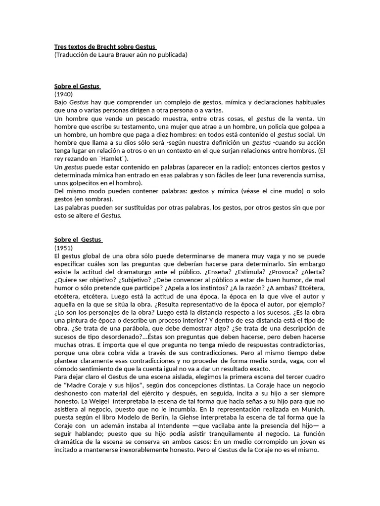 Tres Textos de Brecht Sobre GESTUS | PDF | Humor