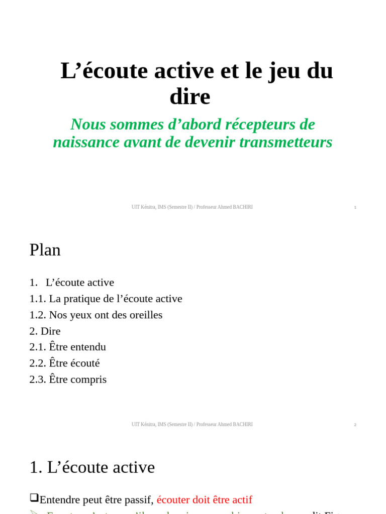 Le dire et l'écoute active | PDF