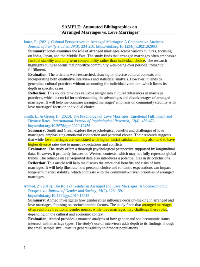 SAMPLE Annotated Bibliography&LitReview | PDF | Marriage | Gender