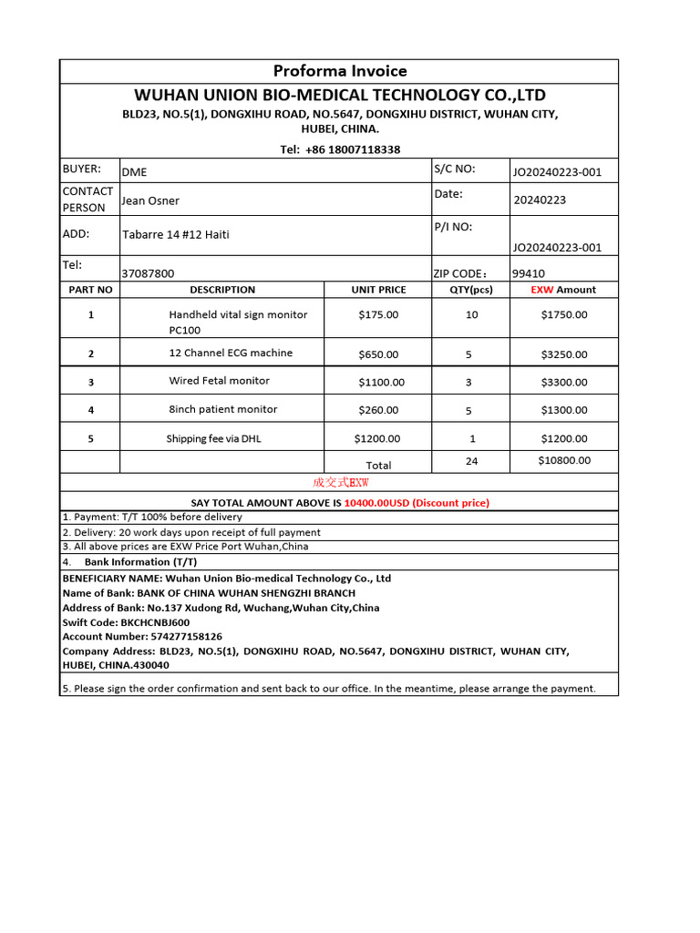 JO Proforma Invoice 240223 | PDF